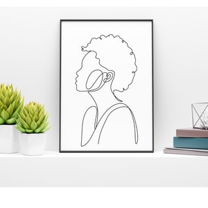 One Line Art Face Female, Black Woman Art, African American Art, Woman ...