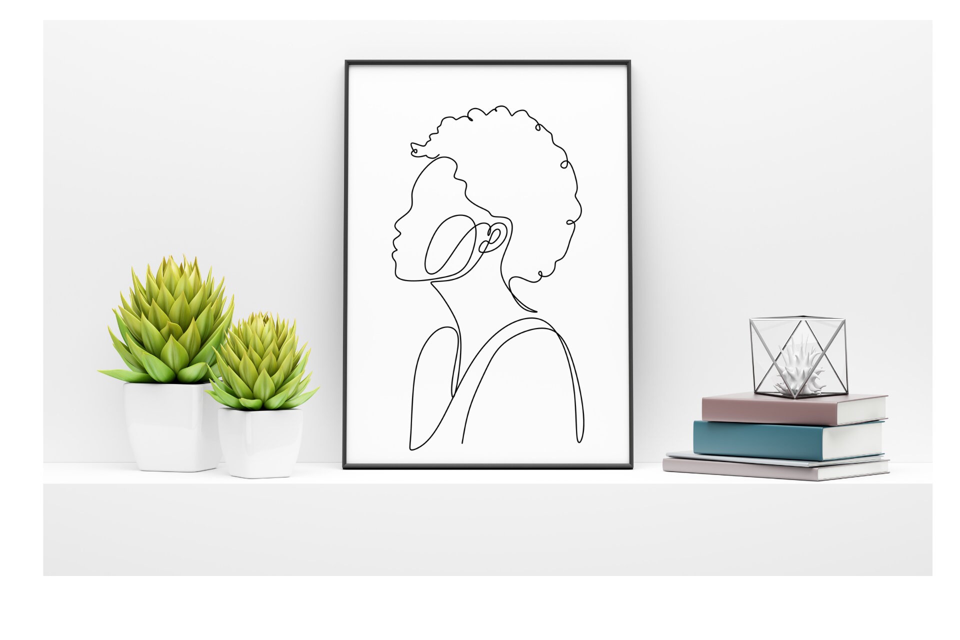 One Line Art Face Female, Black Woman Art, African American Art, Woman ...