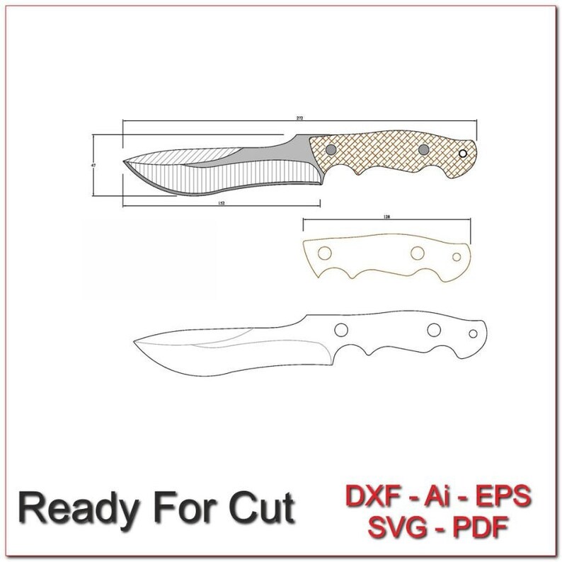 Knife Drawing Dxf Knife Sketch Knife Templates Dxf Ready for - Etsy