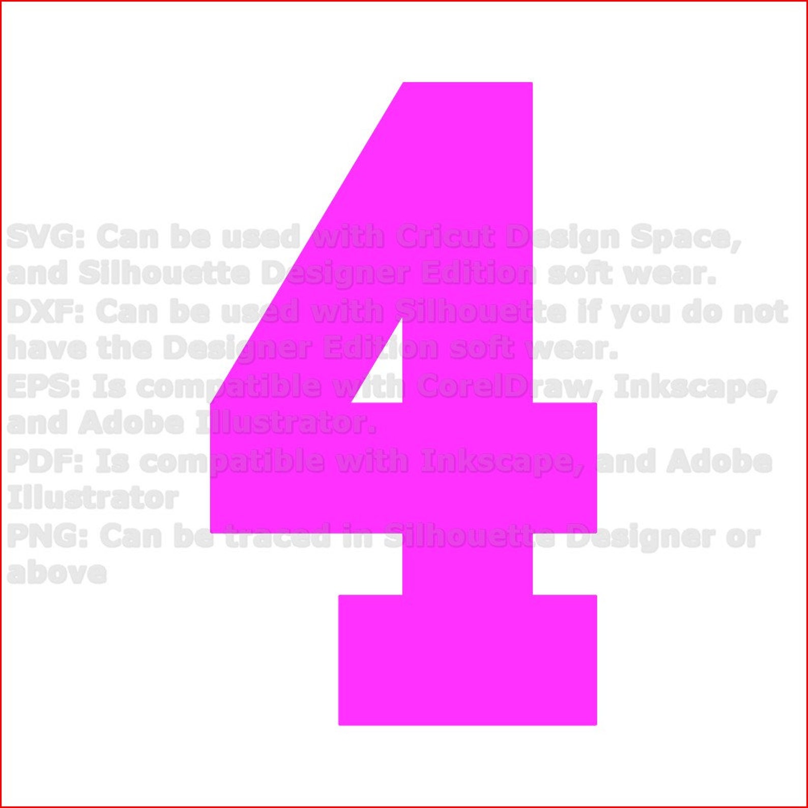 Number 4 Silhouette Svg Cricut Cut File Digital Download | Etsy