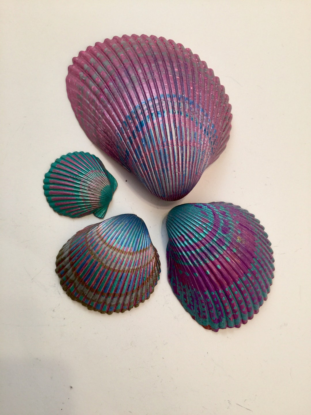 Turquoise and Pink Painted Seashells - Etsy