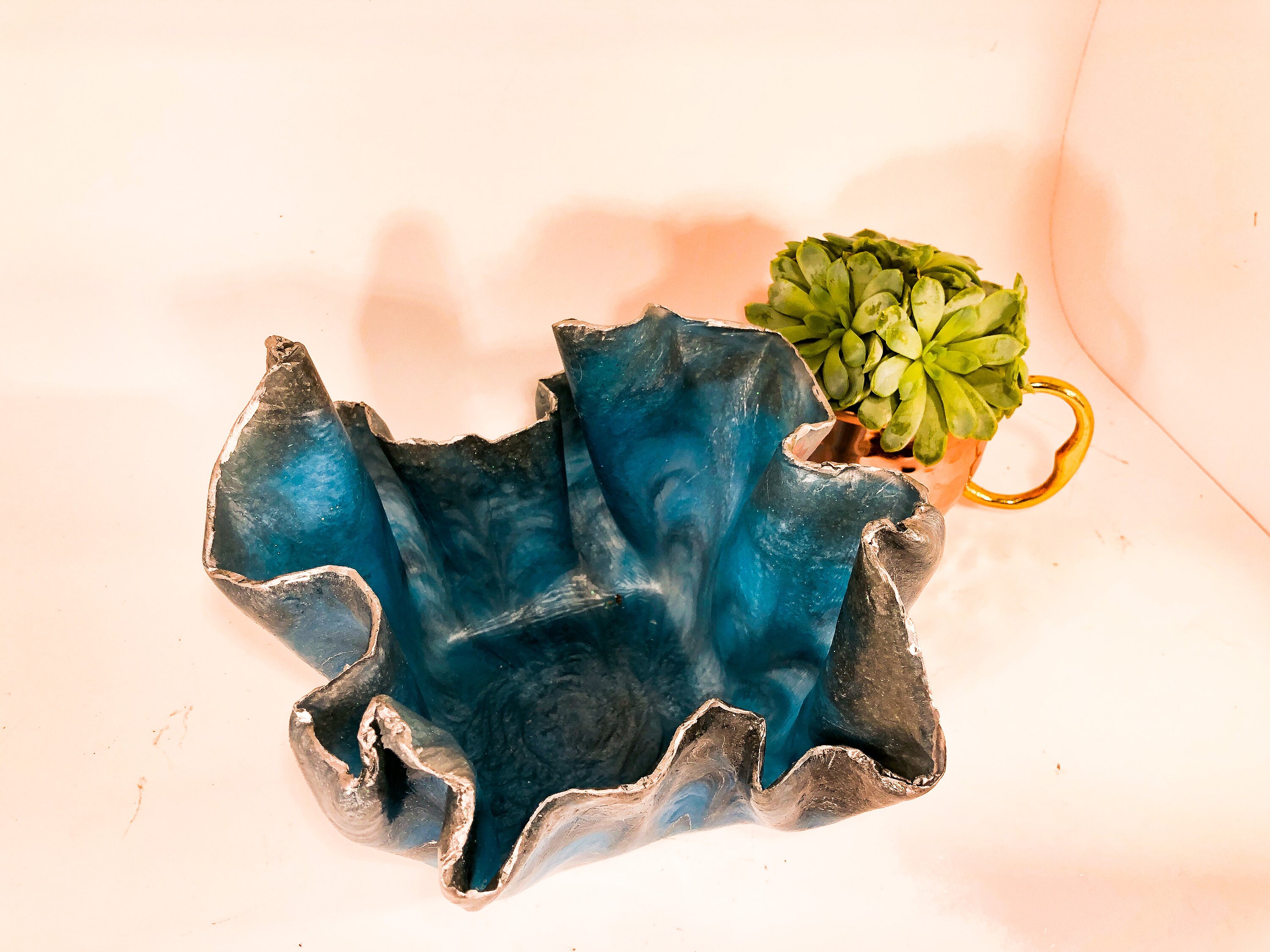 Blue and Silver Freeform Resin Bowl / Jewelry Dish / Decor - Etsy