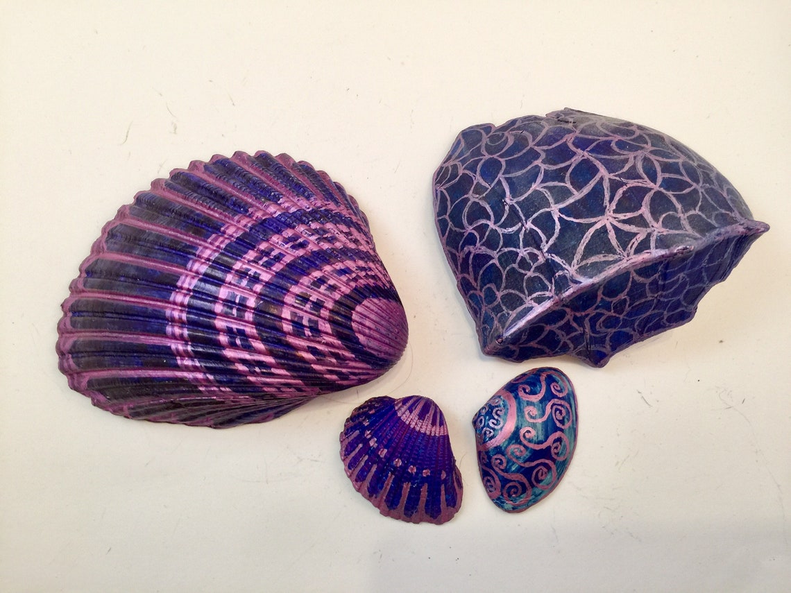 Blue and Pink Painted Seashells - Etsy