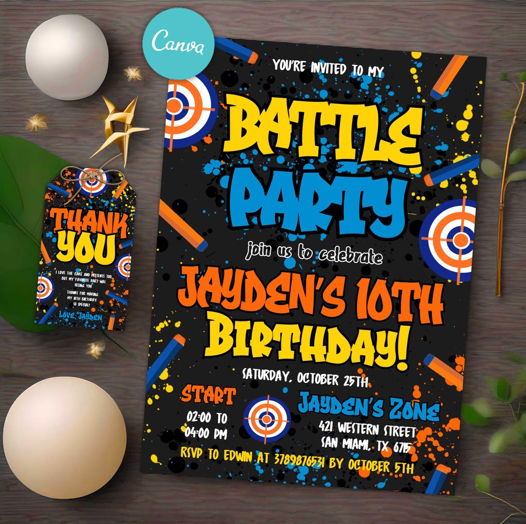 Editable Birthday Party Invitation, Battle Theme Invite, Battle ...