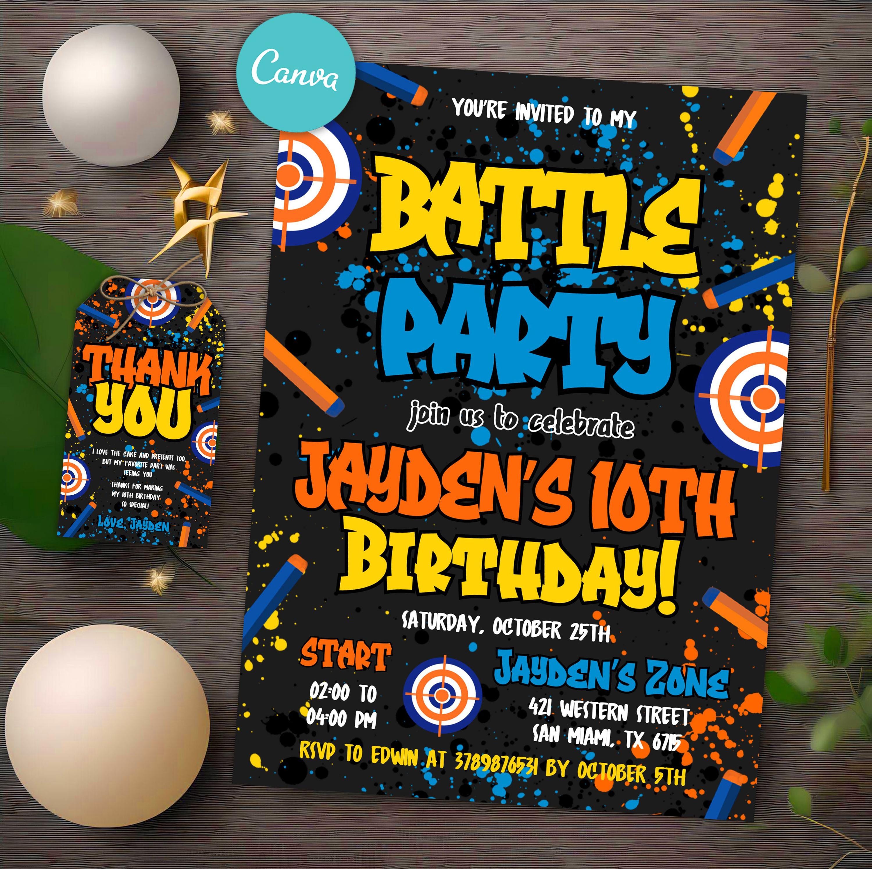 Editable Birthday Party Invitation, Battle Theme Invite, Battle ...