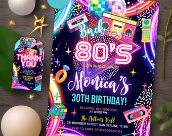Editable 80s Birthday Party Invitation, Animated Back to the 80s, Throwback Party, House Party ...