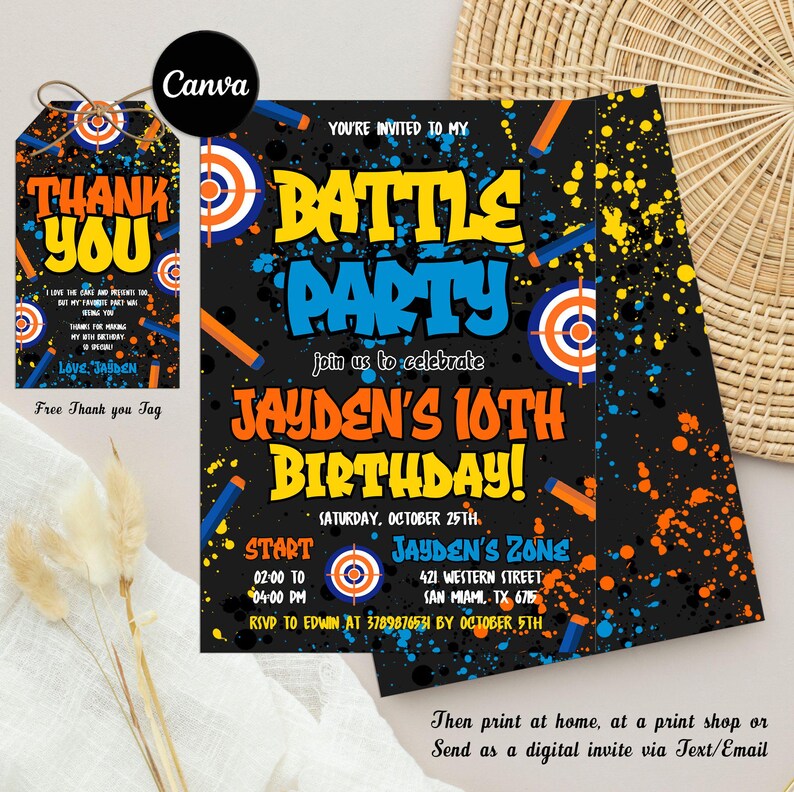 Editable Birthday Party Invitation, Battle Theme Invite, Battle ...