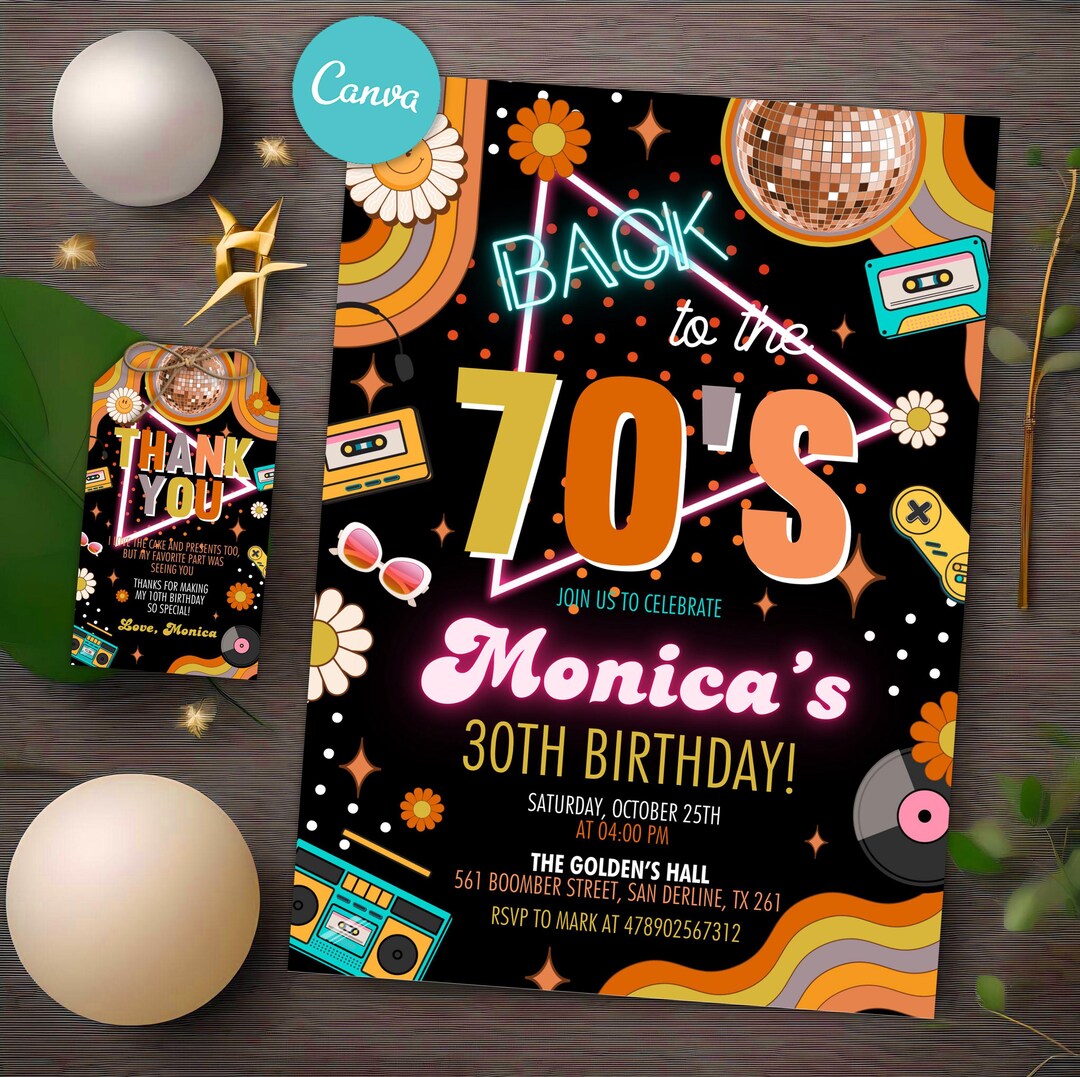 Editable Birthday Party Invitation, 70s Birthday Party Invite ...