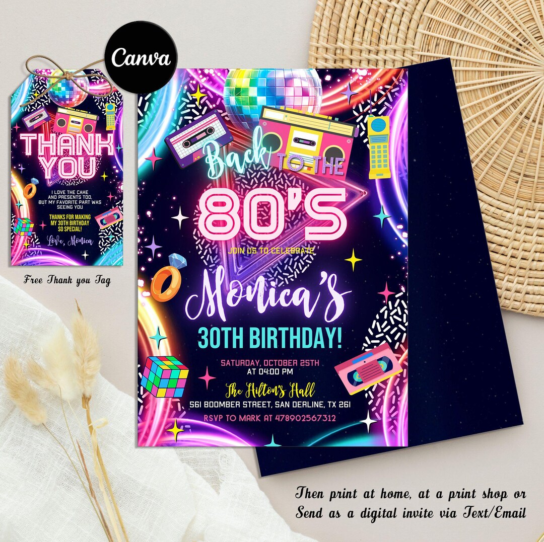 Editable 80s Invitation, 80s Birthday Party Invitation, Back to the 80s ...