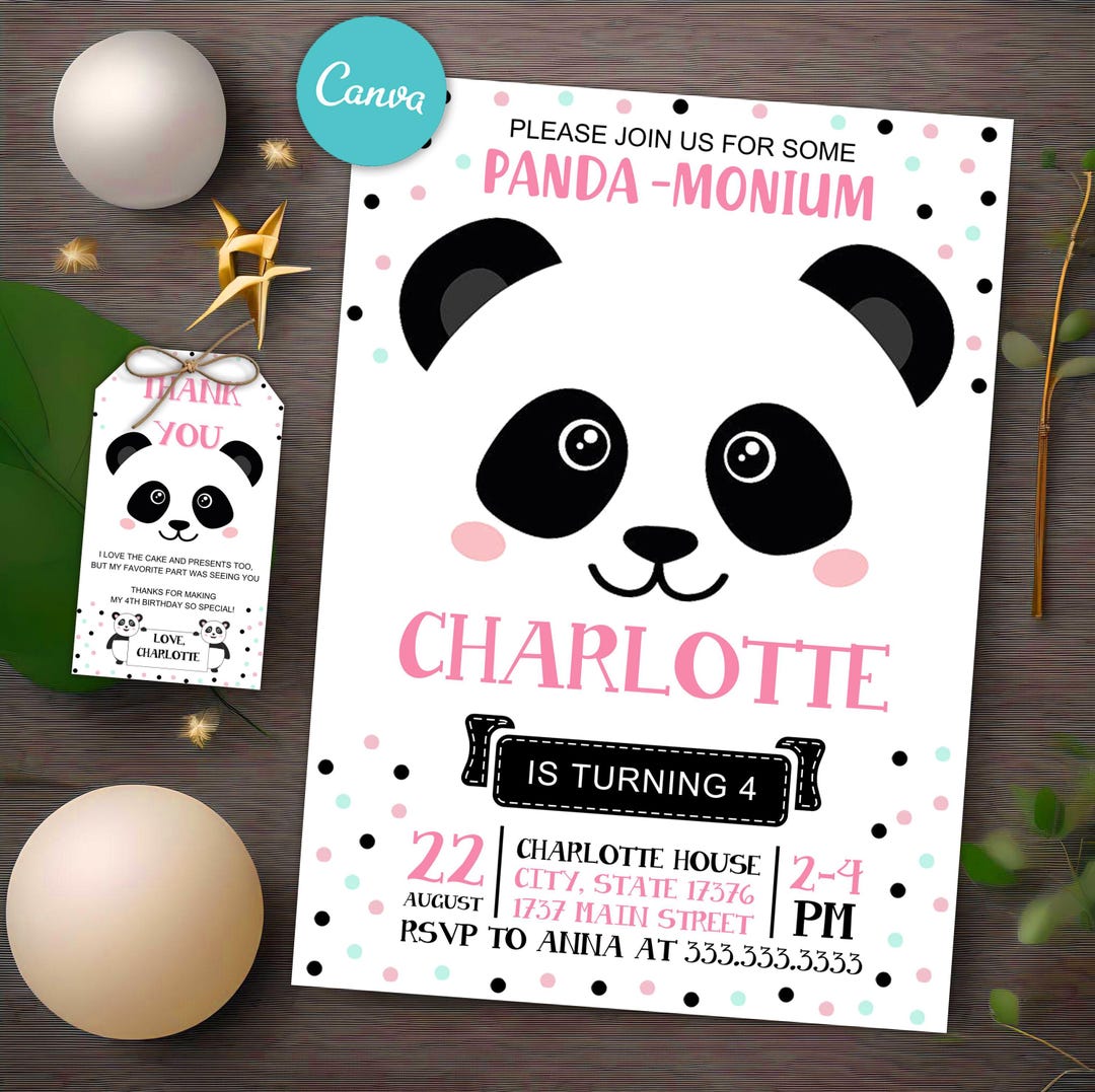 Panda Birthday Party Invitation, Panda Invitations, Modern Invitation ...