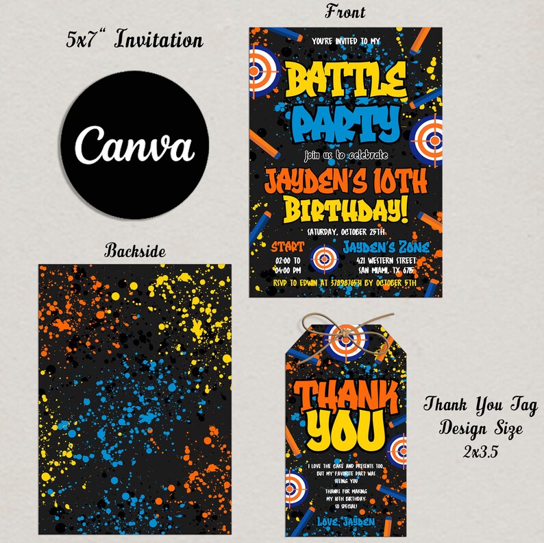 Editable Birthday Party Invitation, Battle Theme Invite, Battle ...