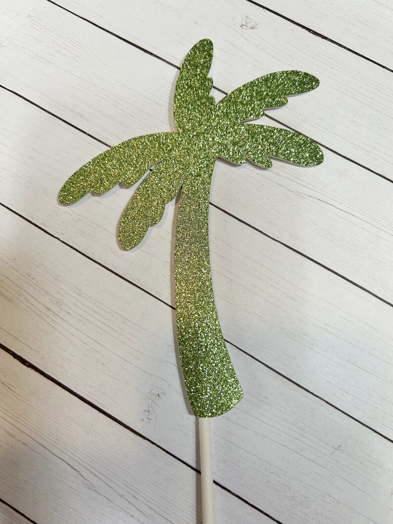 Green Palm Tree Glitter Cake Topper, Summer Birthday, Cake Decorations ...