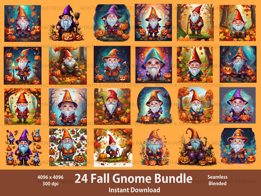 24 Fall Gnomes, Instant Digital Download, Tumbler Wrap, Sublimation ...