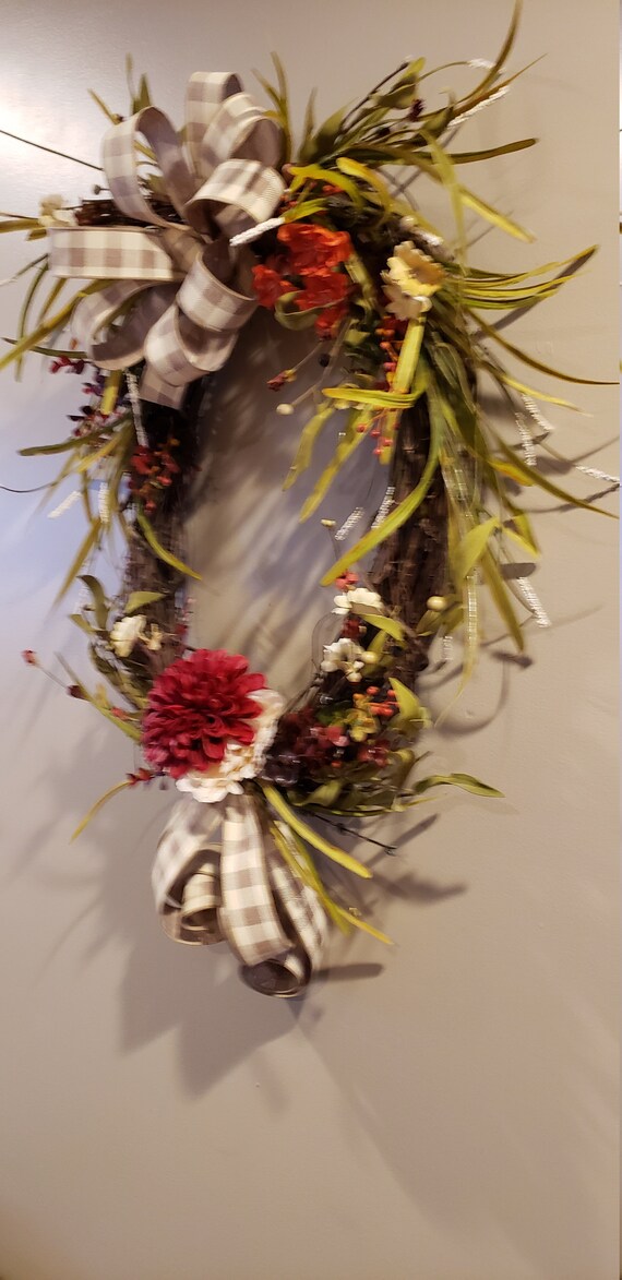 Oval Grapevine everyday Wreath With Burlap Ribbon | Etsy