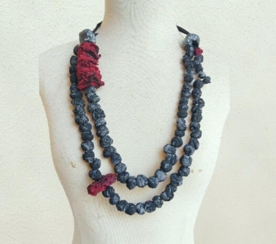 Handmade Fabric Necklace, Gift for Women, Unique Design Textile Jewelry ...