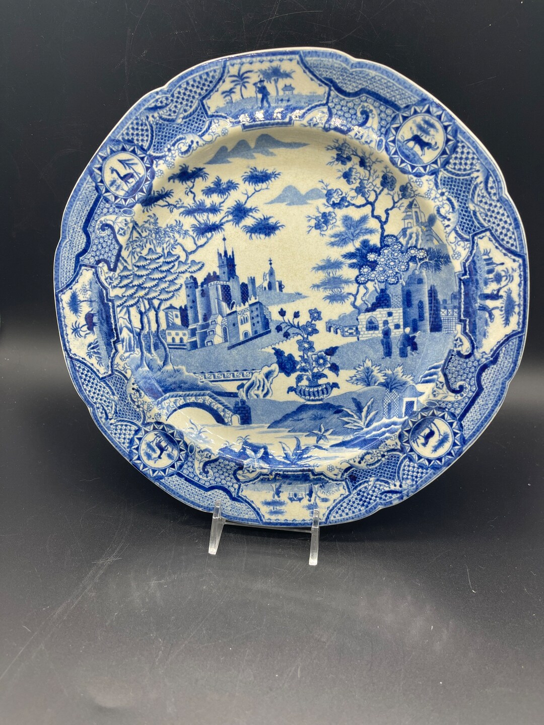 Set of 3 Antique 1824 Spode Chinoiserie Plate gothic Castle Pattern ...