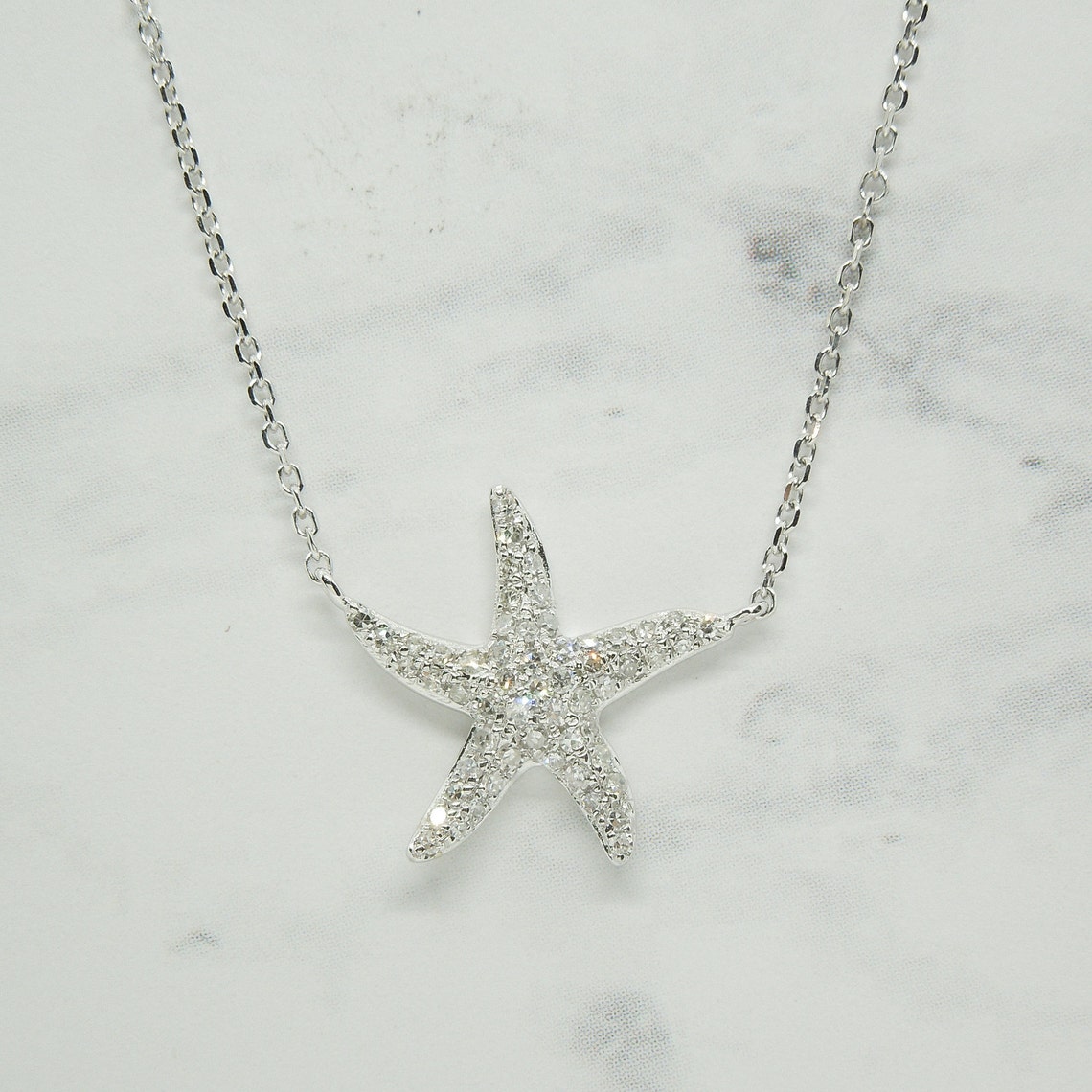 Starfish Necklace 14K White Gold Diamond Starfish Necklace - Etsy