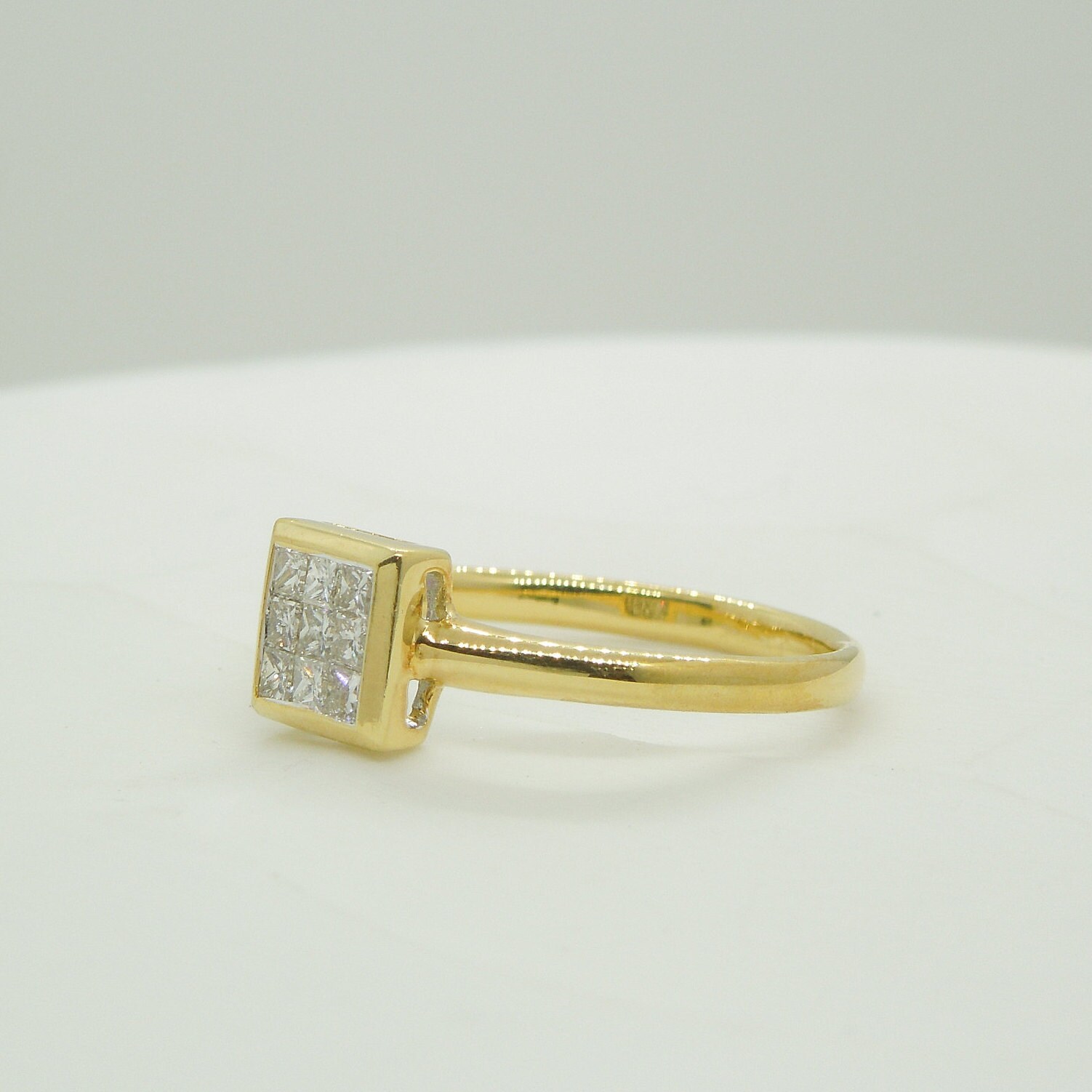 Invisible Set Princess Cut Diamond Ring, 18K Yellow Gold Bezel ...
