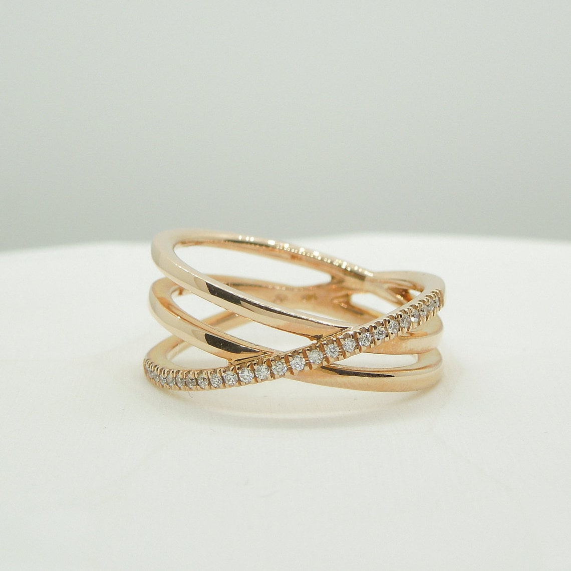 14K Rose Gold Diamond Criss Cross Ring 14K Gold Diamond X - Etsy