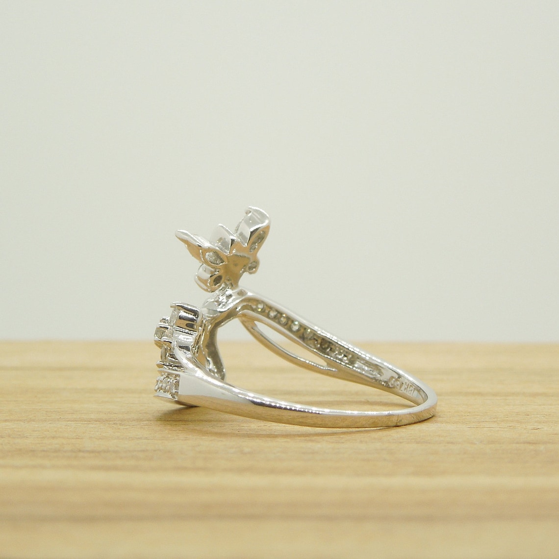 Butterfly Flower Ring, 18K White Gold Diamond Butterfly Flower Ring ...