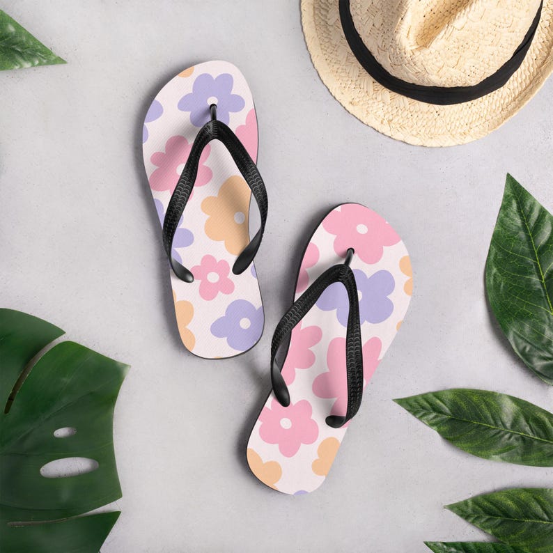 Retro Flower Power Flip Flops, Pastel Y2K Aesthetic Sandals, Cute ...