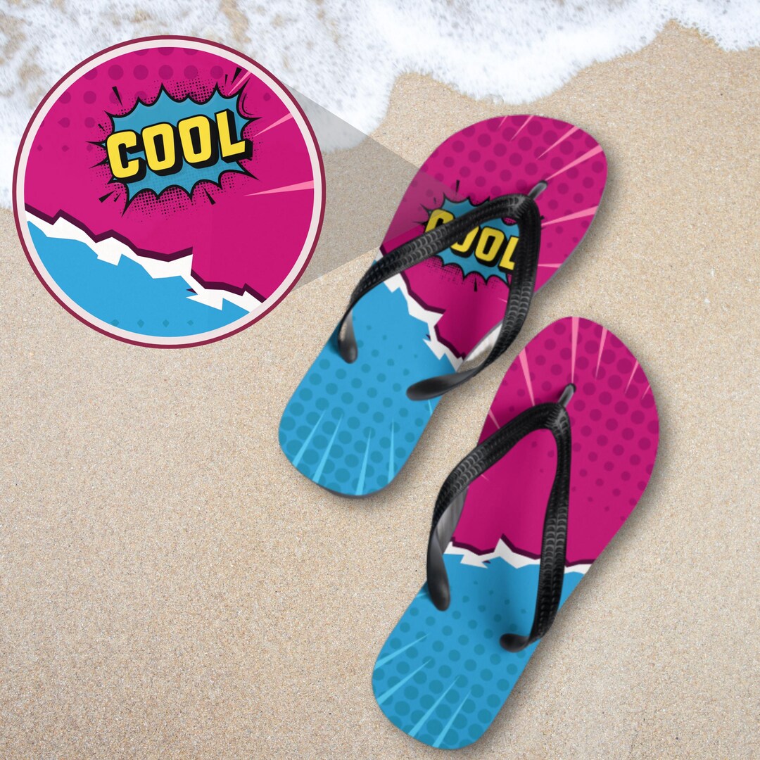 Comic Style COOL Flip Flops, Pop Art Sublimation Sandals, Bold Graphic ...