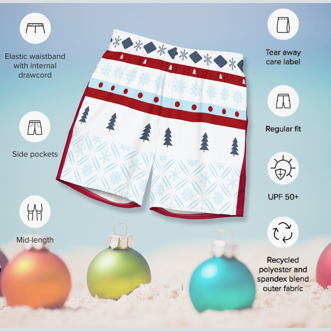 Christmas Sweater Swim Trunks | Festive Front Design With Solid Color ...