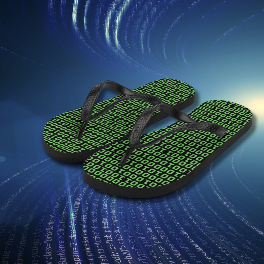 Binary Pattern Flip-flops Black and Green 0 and 1 Pattern Flip Flops ...