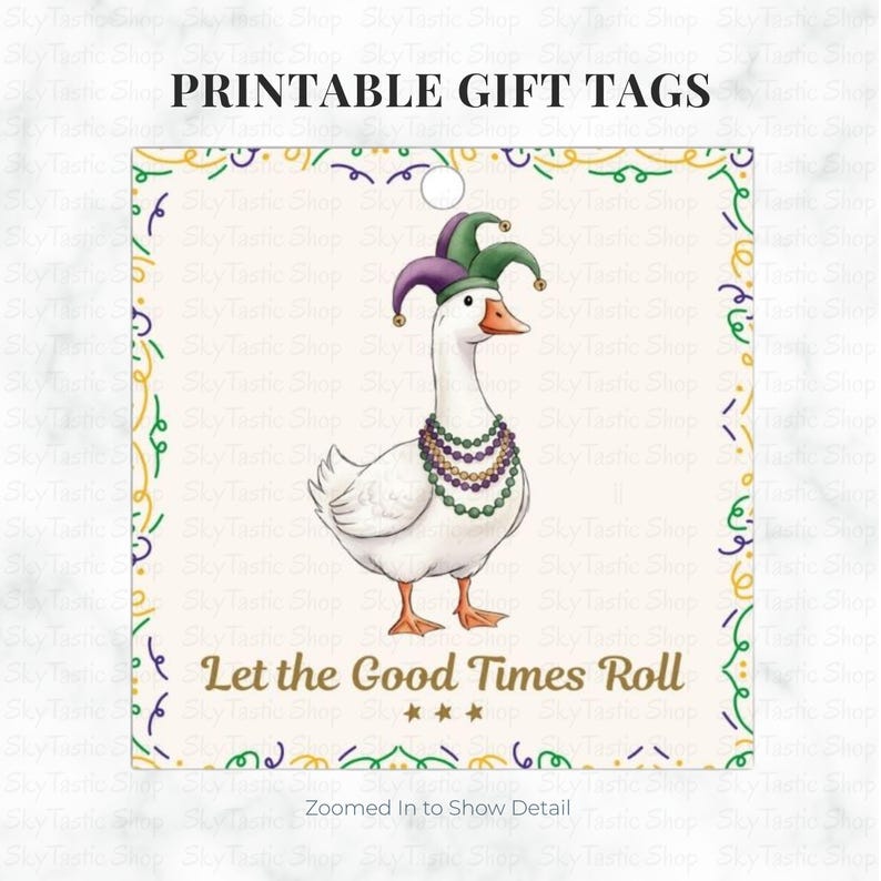 Mardi Gras Goose Gift Tags Printable | Mardi Gras Treat Tags | Funny ...
