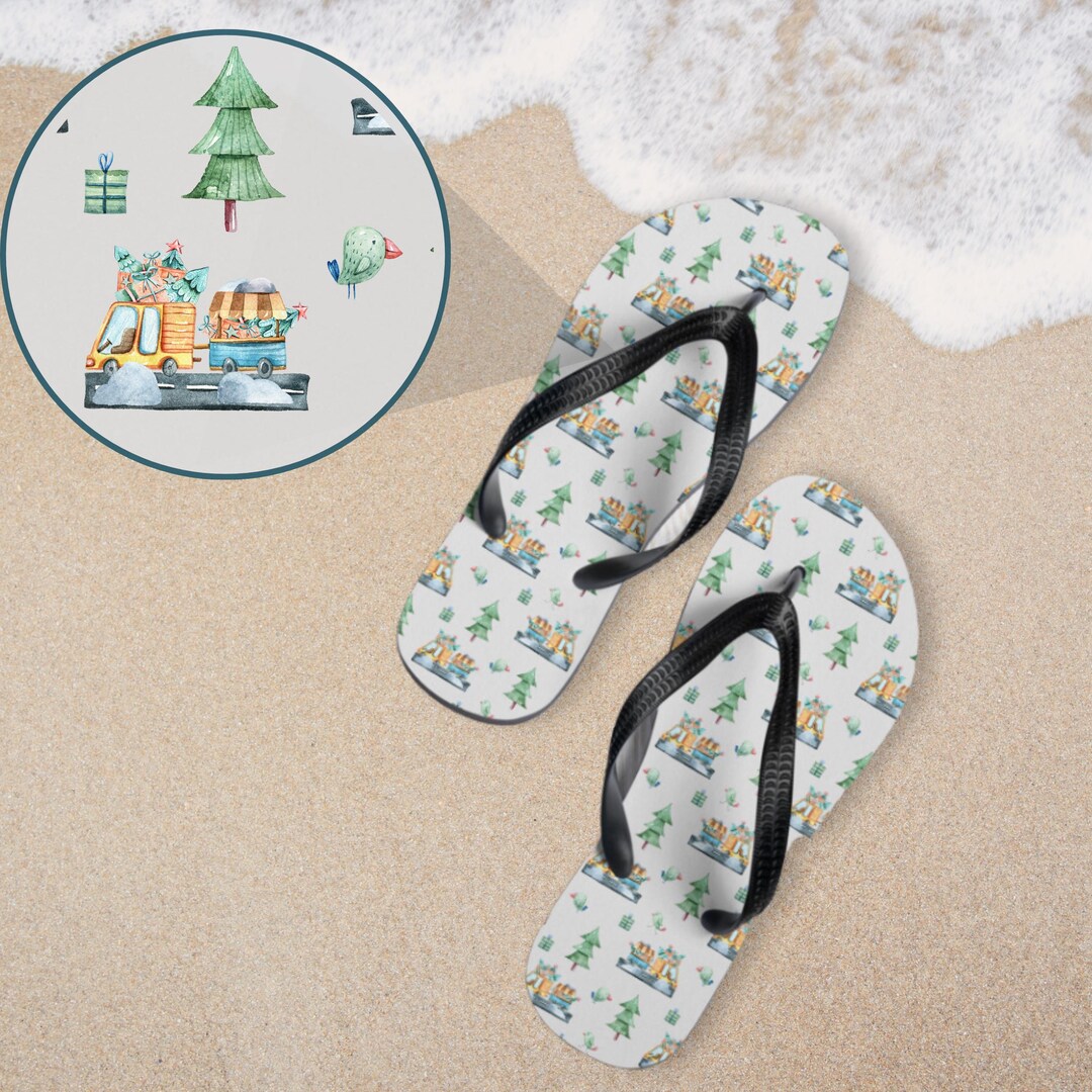 Watercolor Whimsical Christmas Flip Flops - Festive Holiday Travel ...