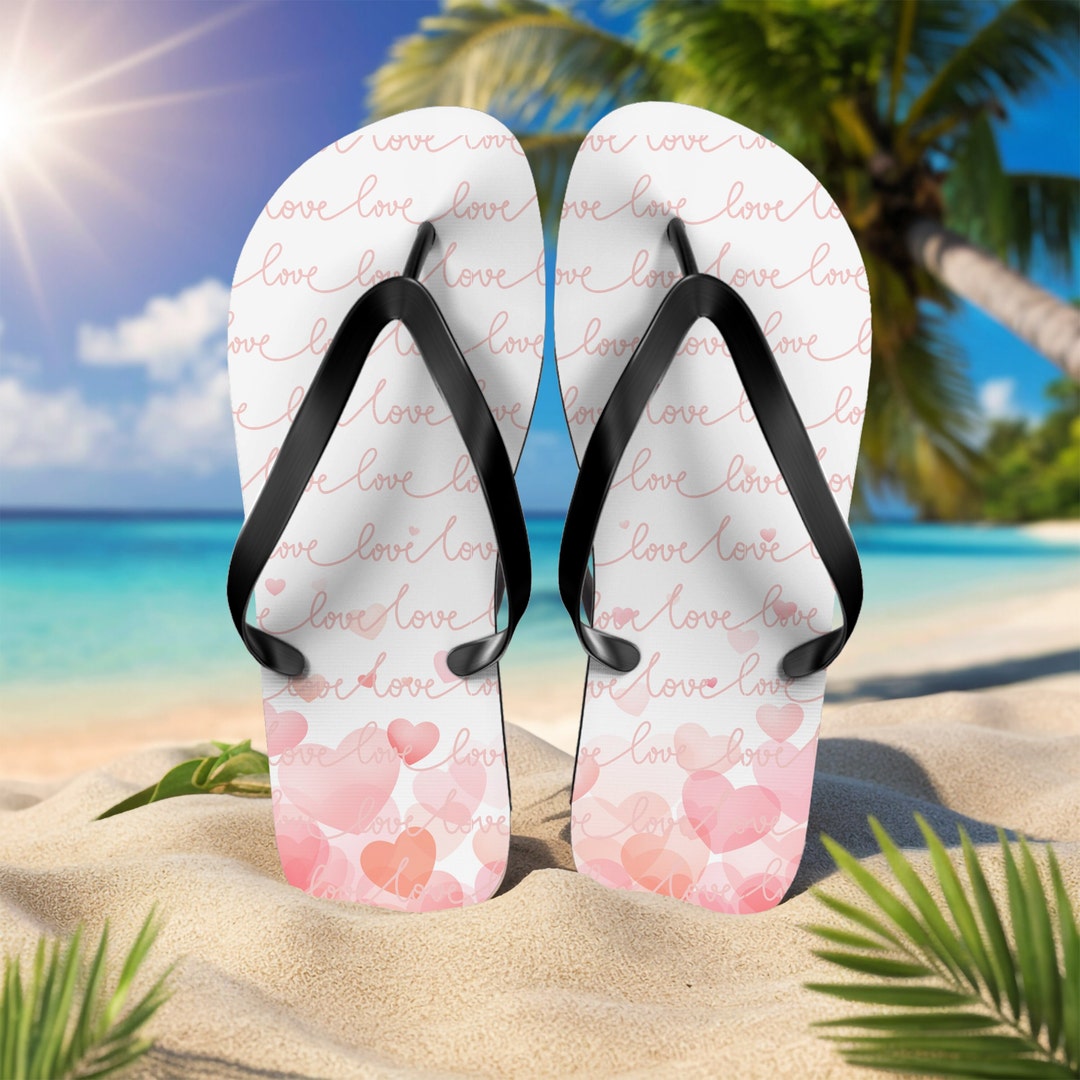 Love Heart Pattern Flip-flops | Valentine Gift | Pink Heart Flip Flops ...