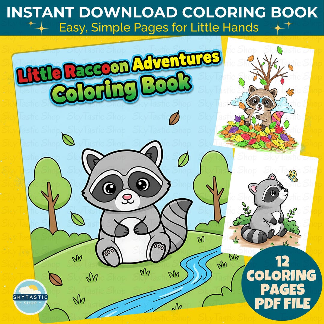 Printable Little Raccoon Adventures Coloring Book | Cute Woodland ...