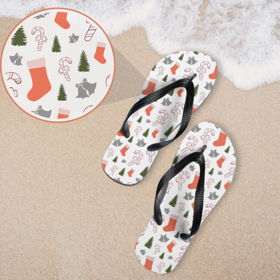 Festive Christmas Flip Flops - Stockings, Bells, and Trees Sublimation ...