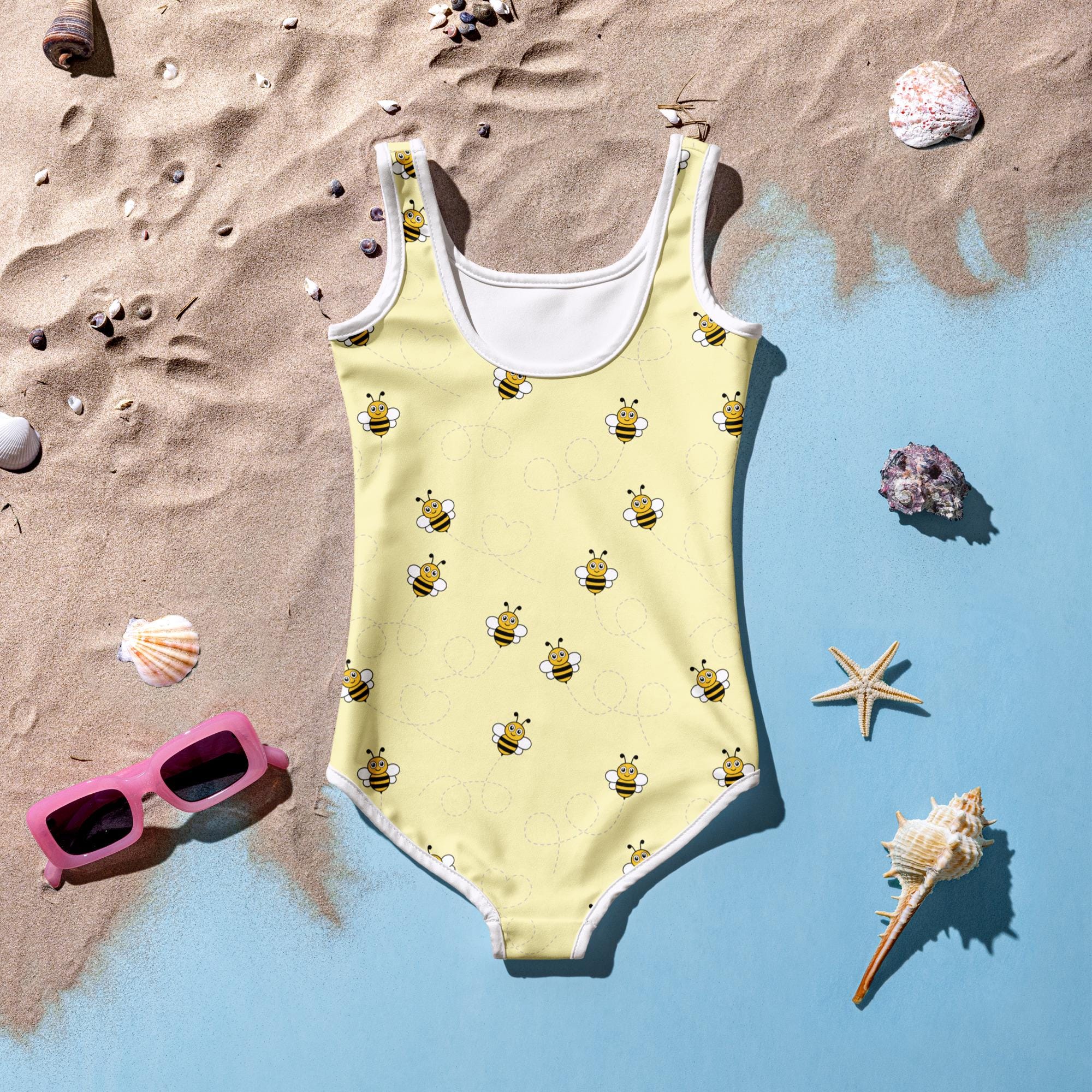 Bee Happy Kids Swimsuit – Cute Yellow One-piece Bathing Suit With ...