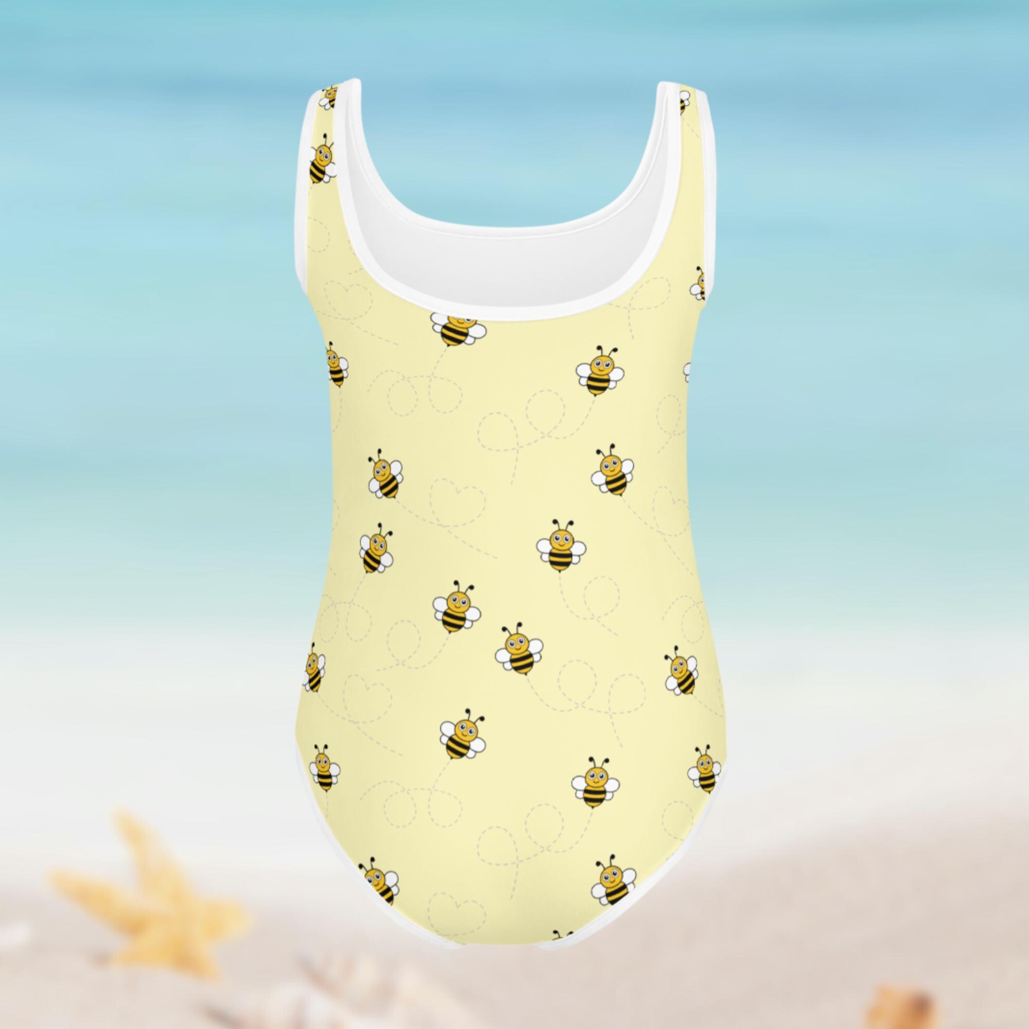 Bee Happy Kids Swimsuit – Cute Yellow One-piece Bathing Suit With ...