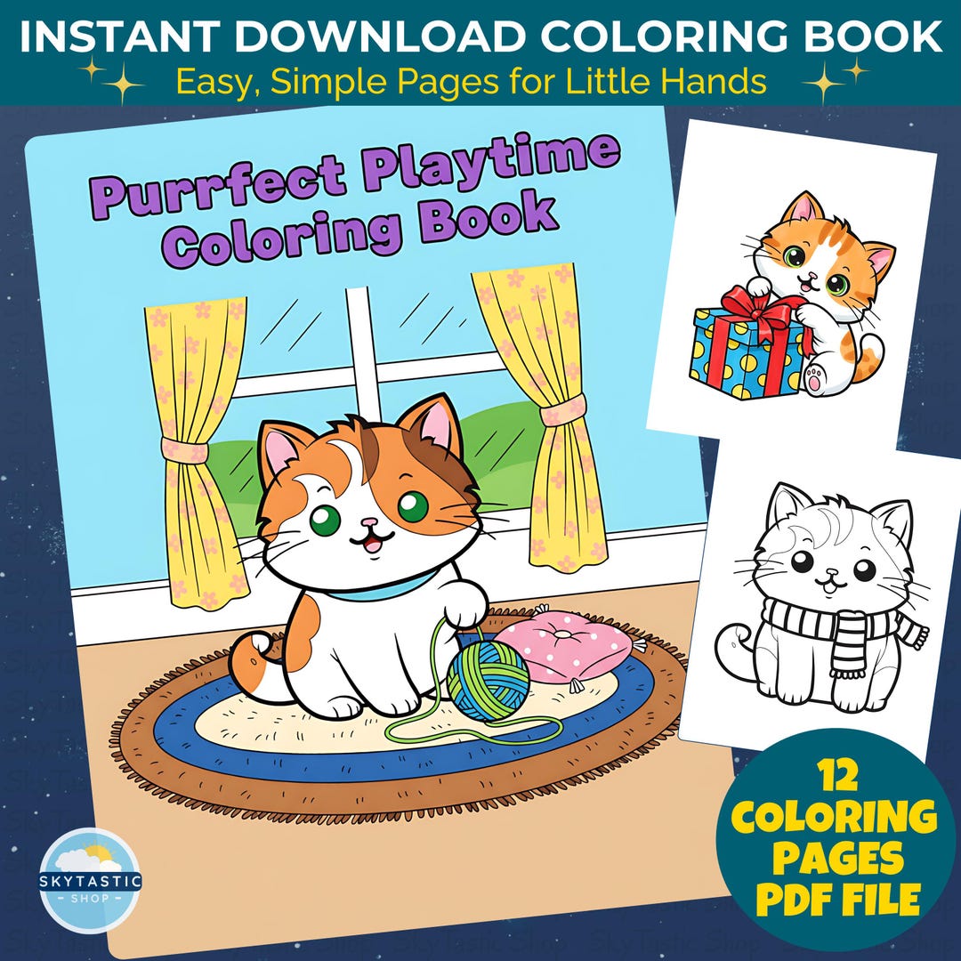 Printable Purrrfect Playtime Coloring Book | Cute Coloring Pages for ...