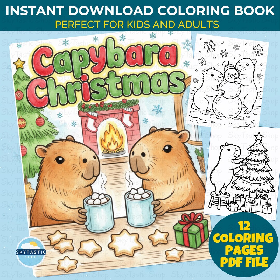 Christmas Colorings Printable Book | Cozy Capybara Holiday Coloring ...