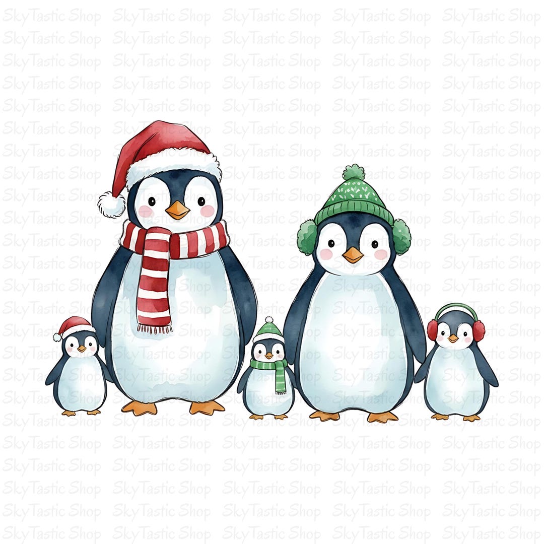Christmas Penguin Family PNG | Festive Winter Animals Clipart | Holiday ...