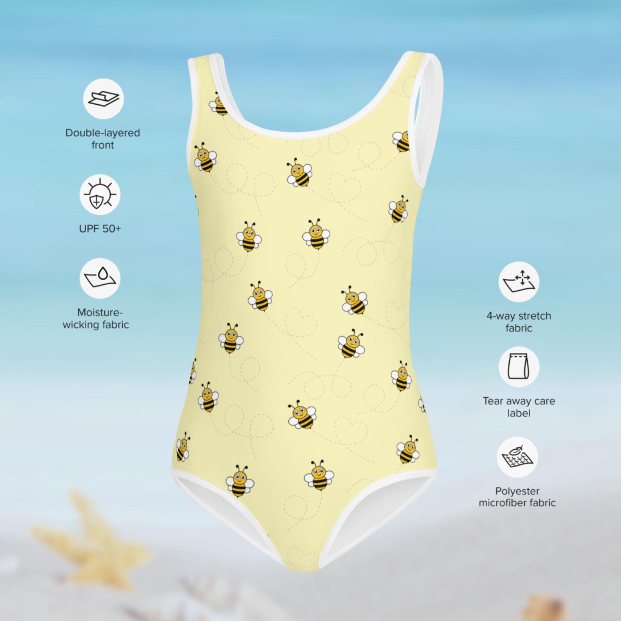 Bee Happy Kids Swimsuit – Cute Yellow One-piece Bathing Suit With ...