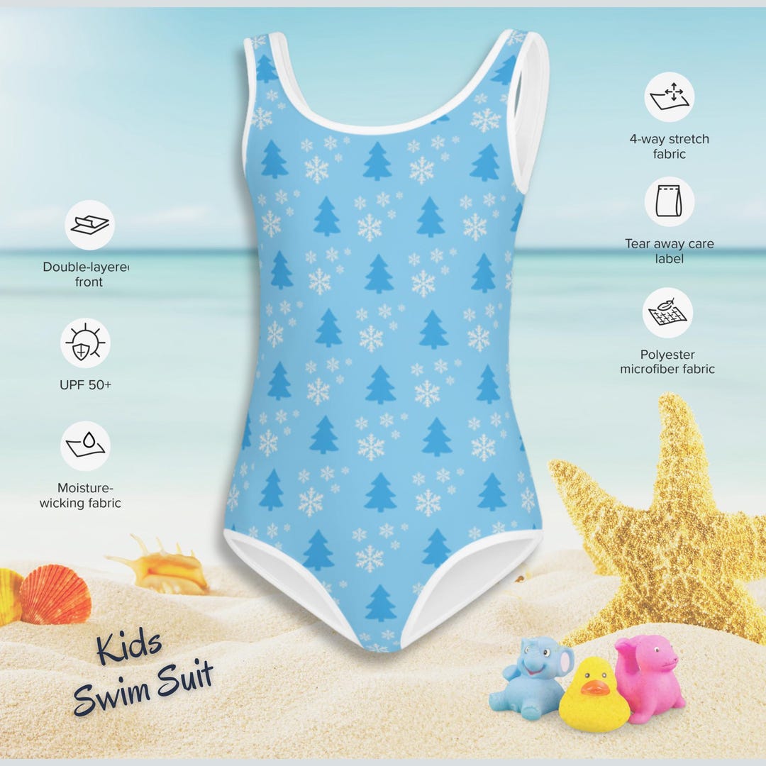 Kids Christmas Tree Snowflake Swimsuit – UPF 38-40 | Fun Holiday One ...
