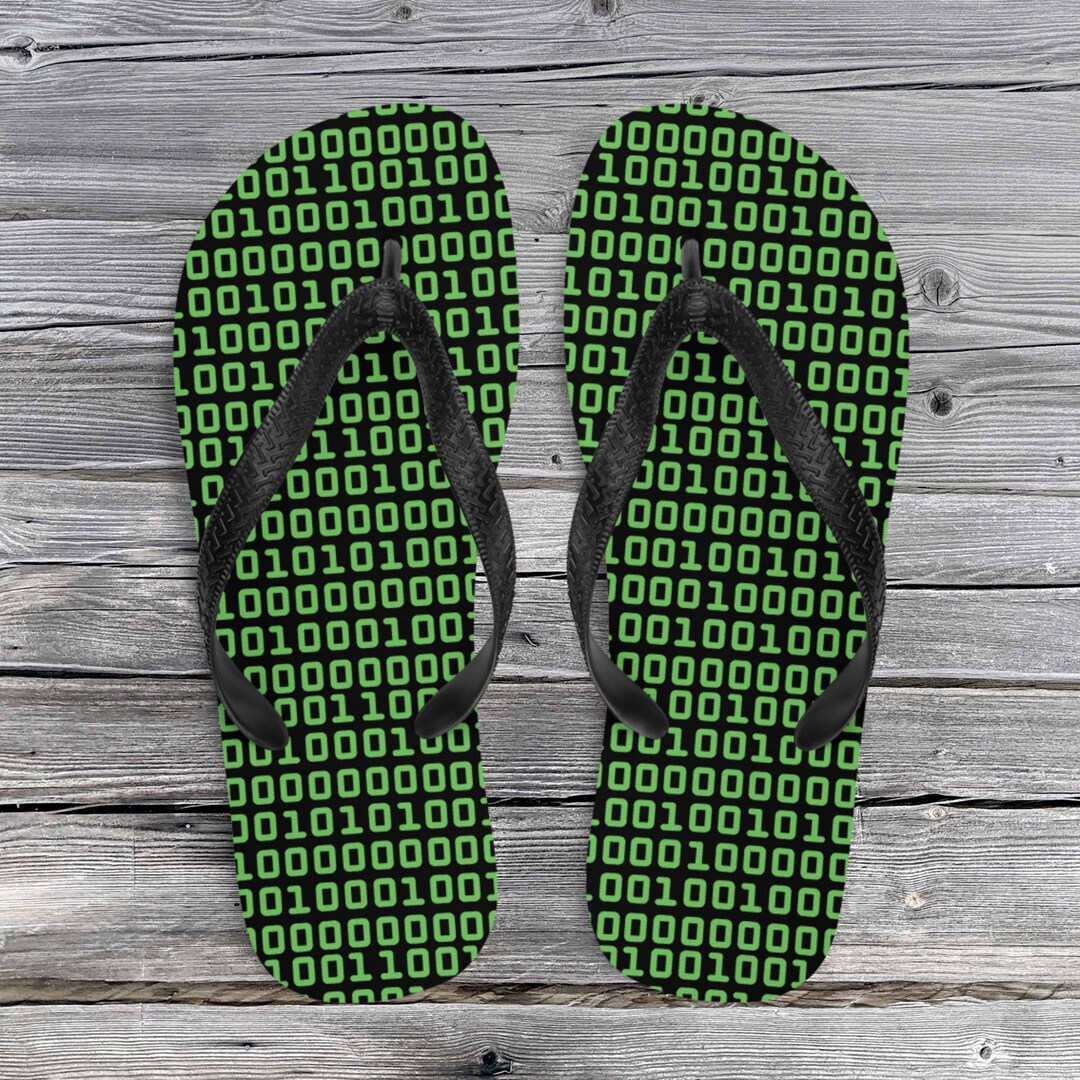 Binary Pattern Flip-flops | Black and Green 0 and 1 Pattern Flip Flops ...