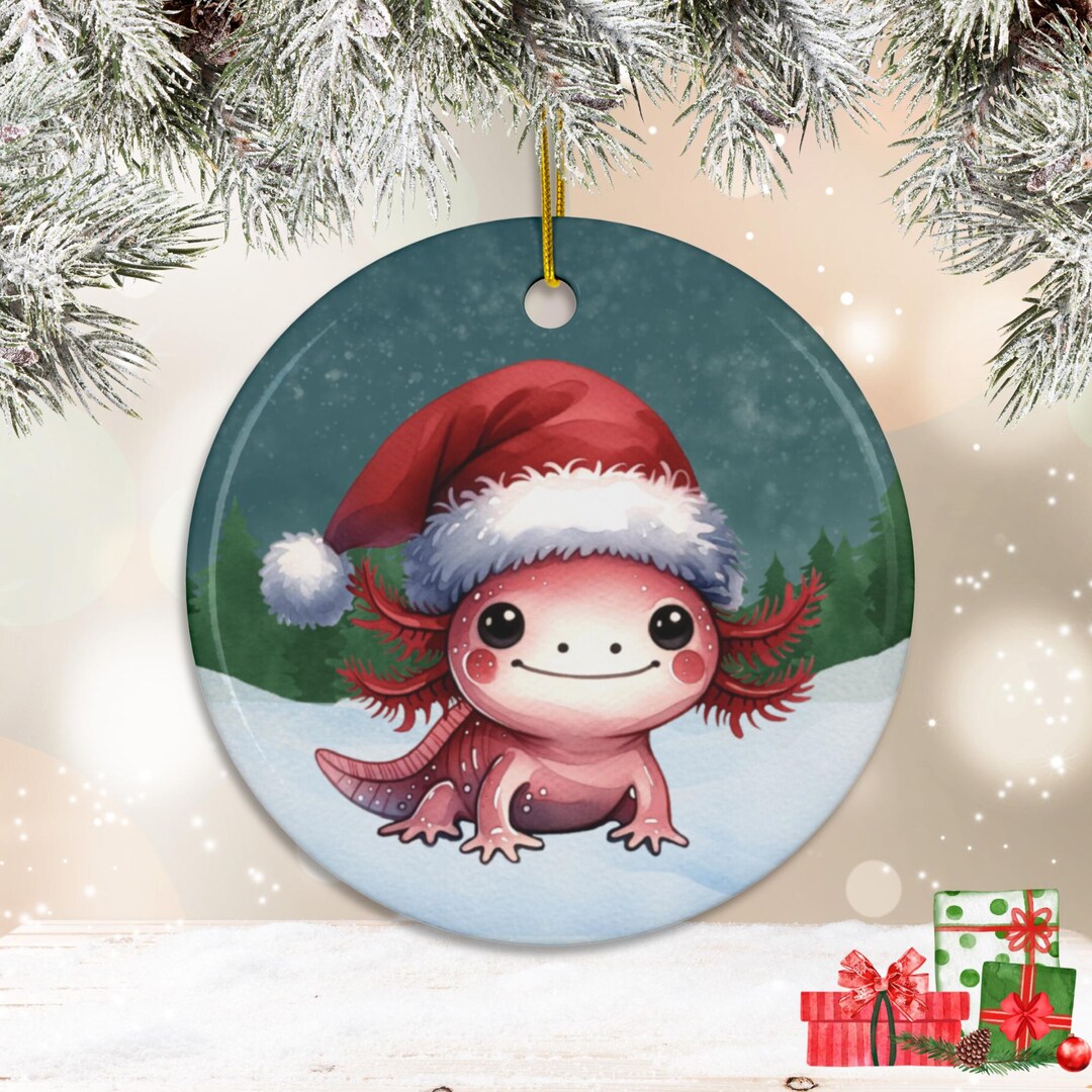 Santa Axolotl Christmas Ornament | Double-sided Ceramic Christmas ...