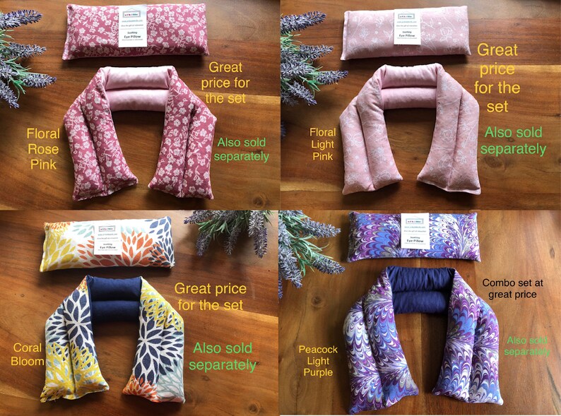 Gift Set or Separate Eye Pillow Neck Wrap Lavender Rice Aromatherapy ...