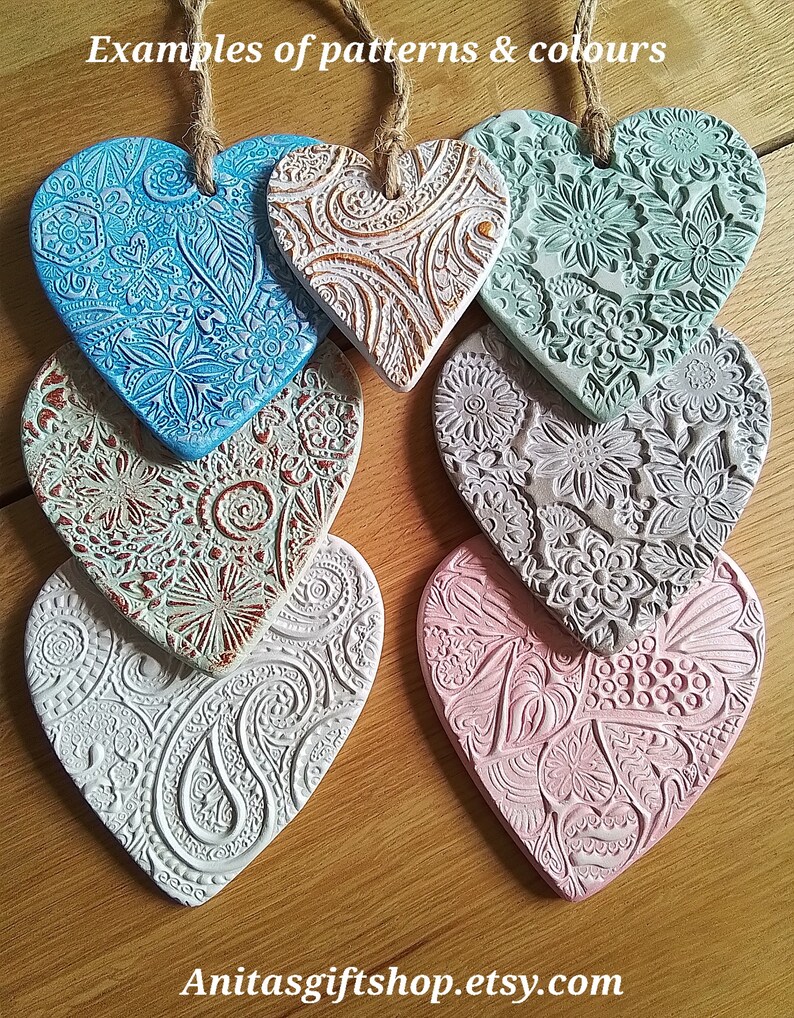 Hand Painted Embossed Heart Clay Heart Keepsake Hanging - Etsy