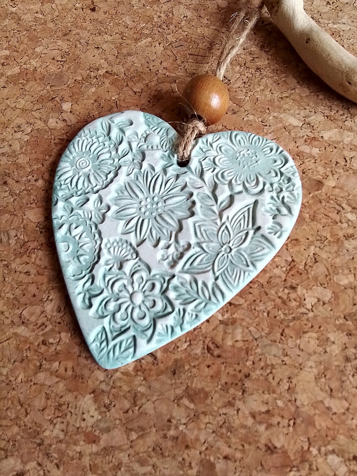 Hand Painted, Embossed Heart, Clay Heart, Keepsake, Hanging Decoration ...