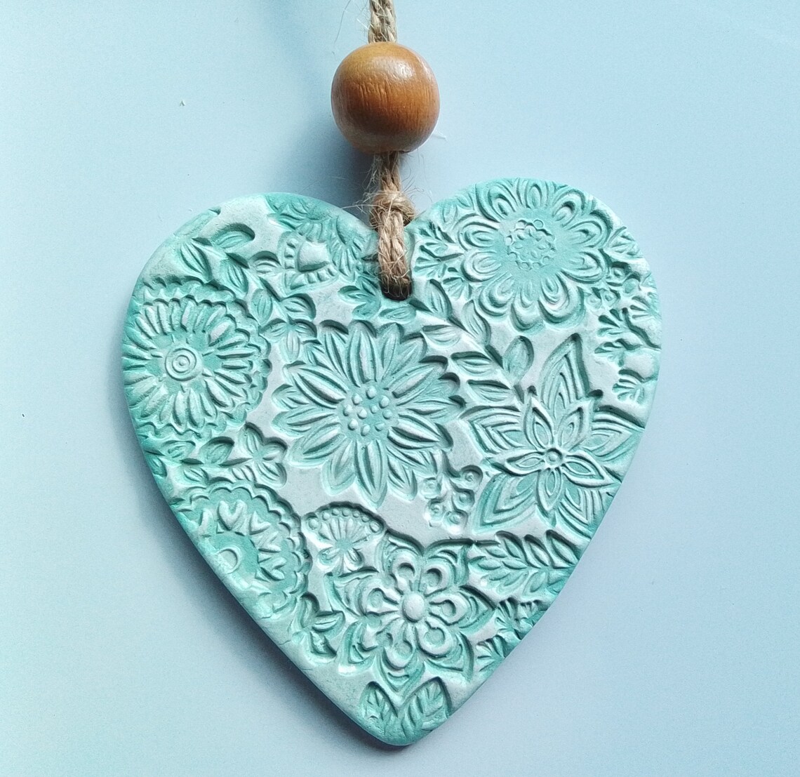 Hand Painted, Embossed Heart, Clay Heart, Keepsake, Hanging Decoration ...