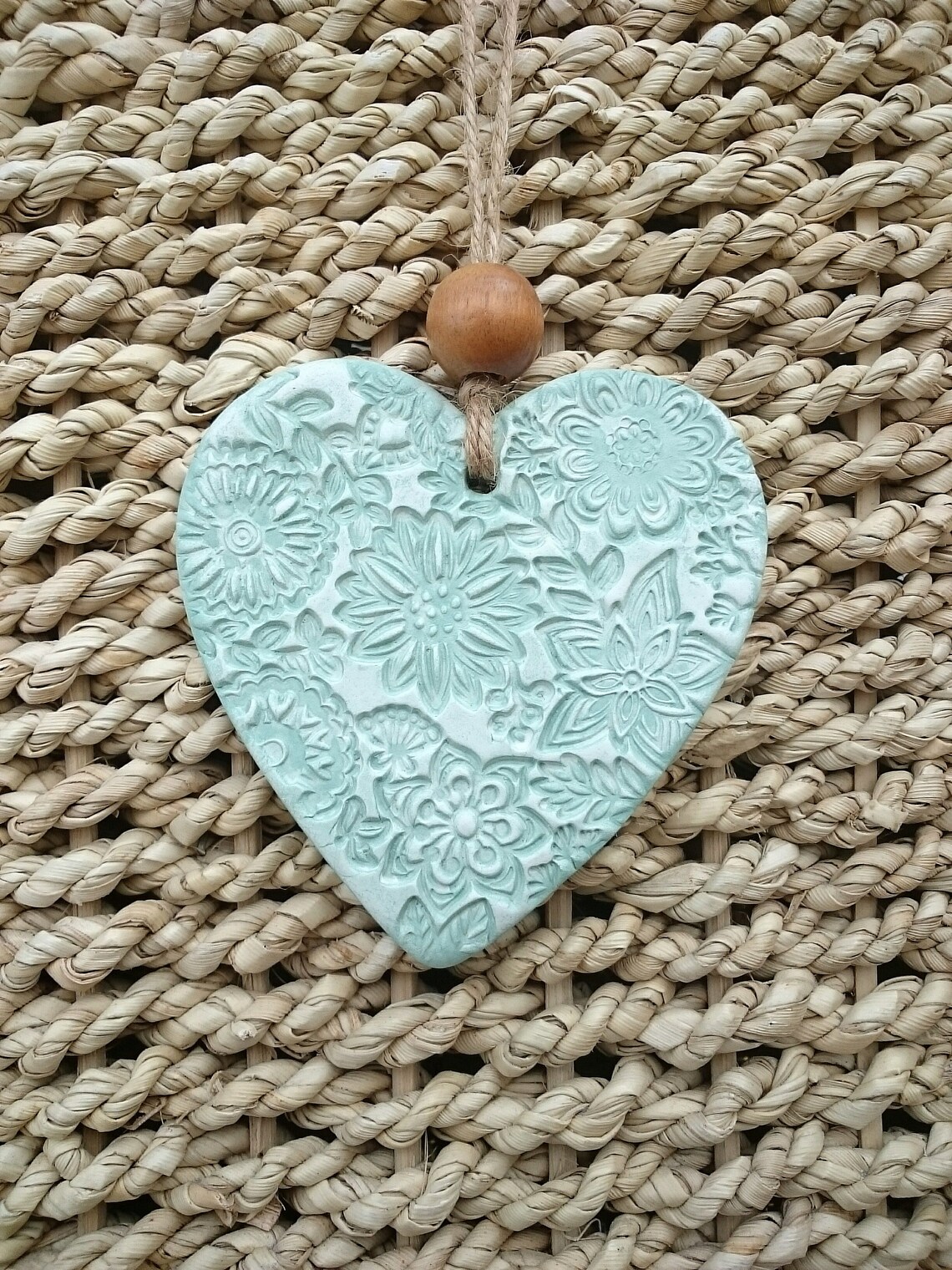 Hand Painted, Embossed Heart, Clay Heart, Keepsake, Hanging Decoration ...