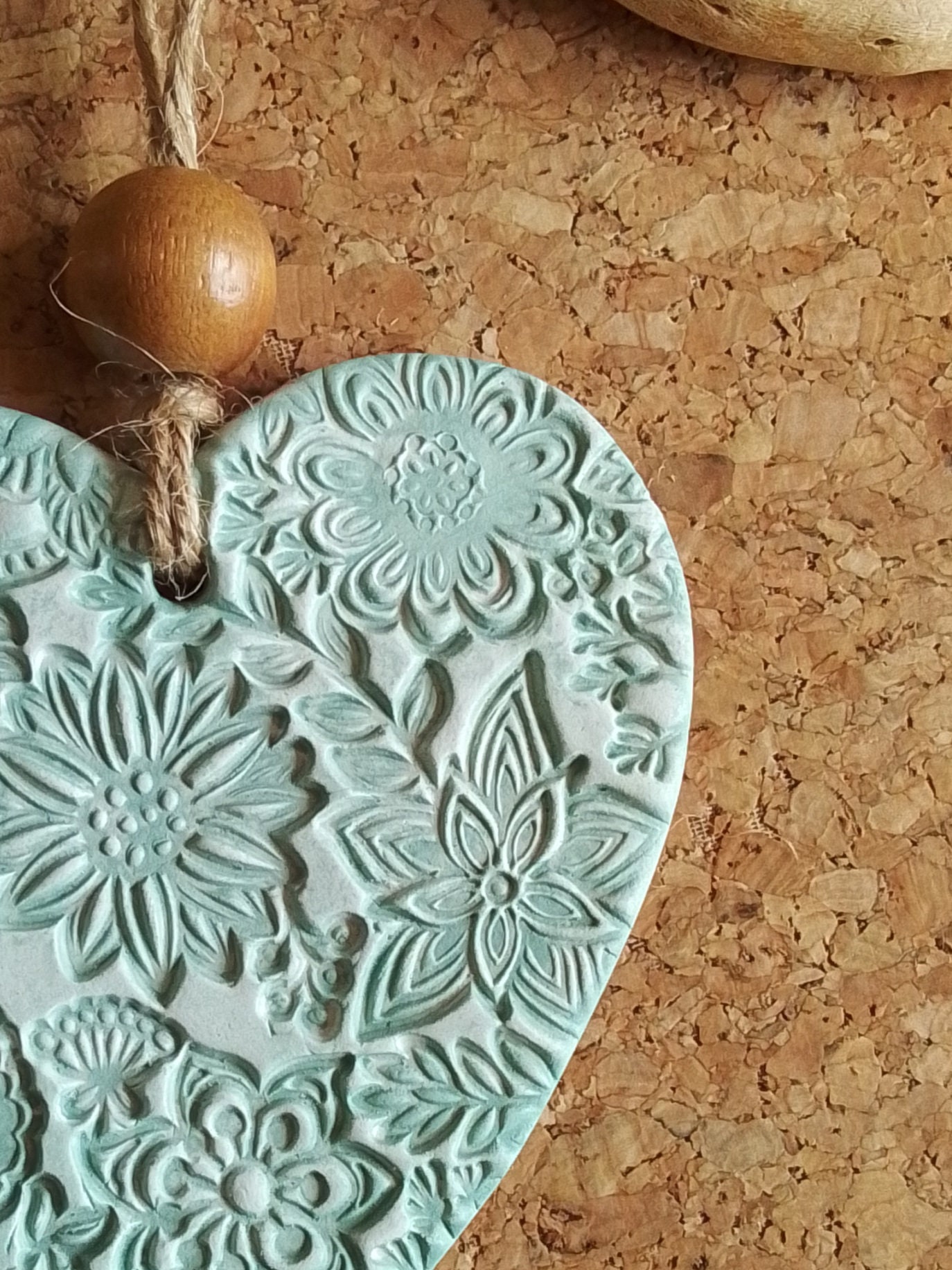 Hand Painted, Embossed Heart, Clay Heart, Keepsake, Hanging Decoration ...