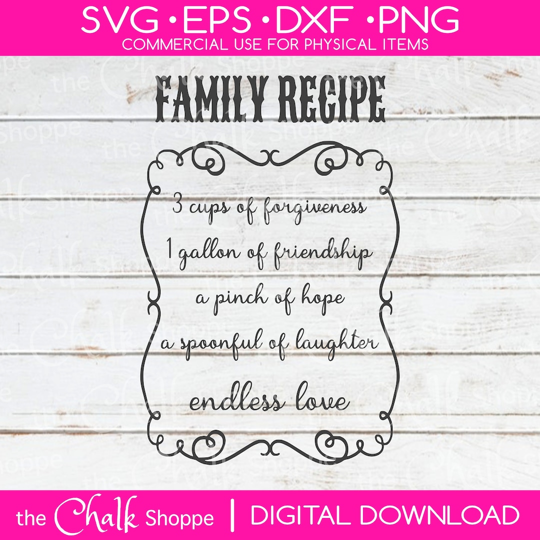 Family Recipe- Svg | Eps | Dxf | Png | Digital Downloads - SVG File ...