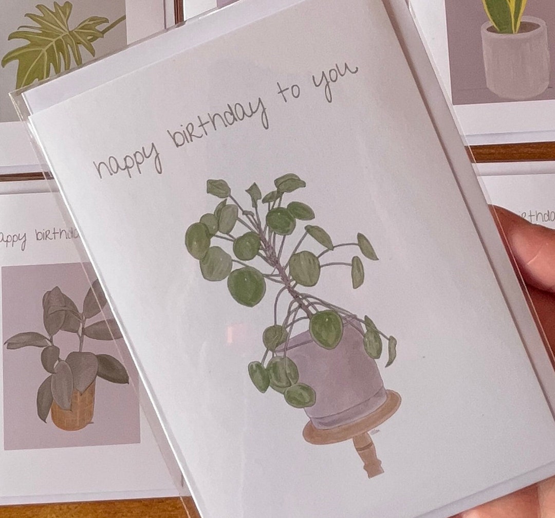 Birthday Card - Ready to Ship - Philodendron Xanadu, Rubber Plant ...